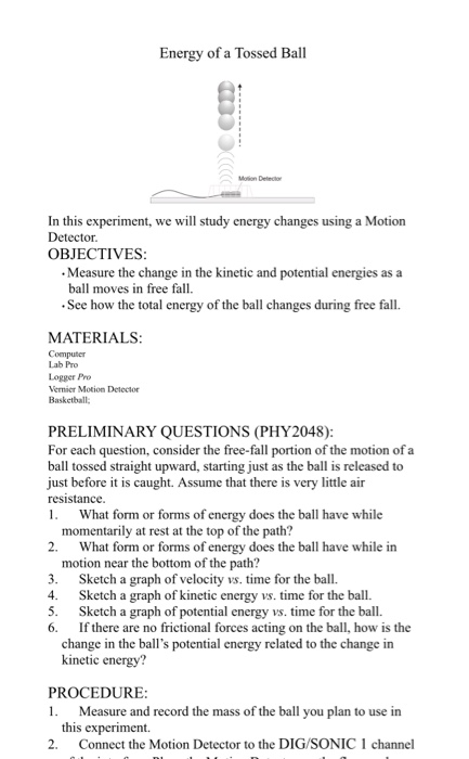 Solved Energy of a Tossed Ball In this experiment, we will | Chegg.com