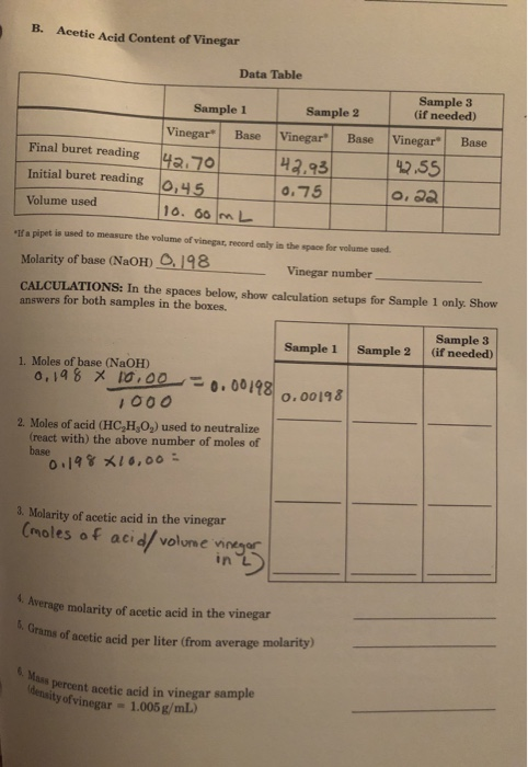 Solved 4. Molarity of an Unknown Acid Data Table Sample 3 | Chegg.com