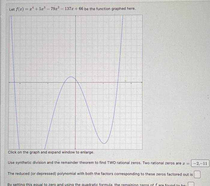 Solved Let f(x)=x4+5x3−79x2−137x+66 be the function graphed | Chegg.com