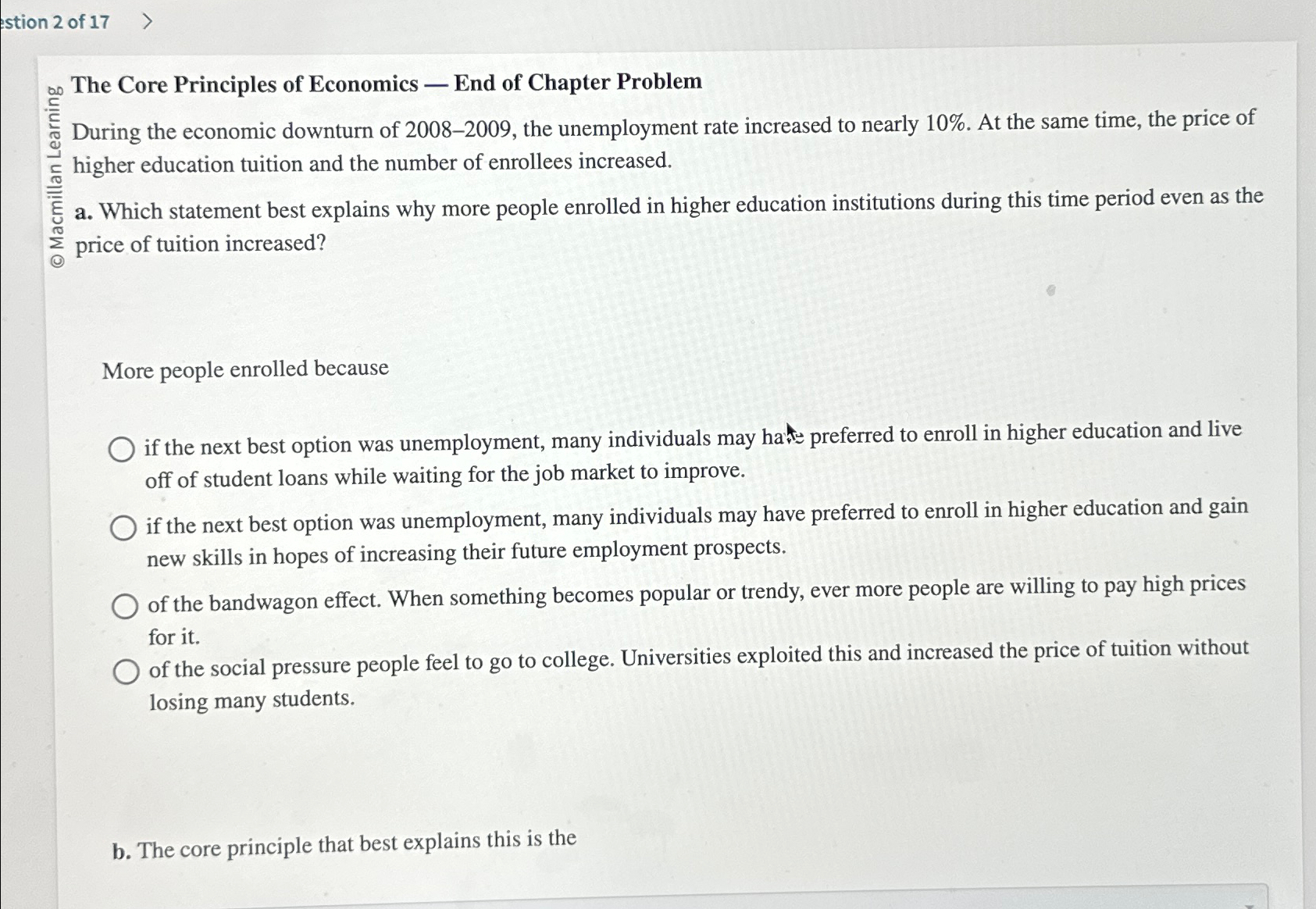 Solved stion 2 ﻿of 17The Core Principles of Economics - ﻿End | Chegg.com