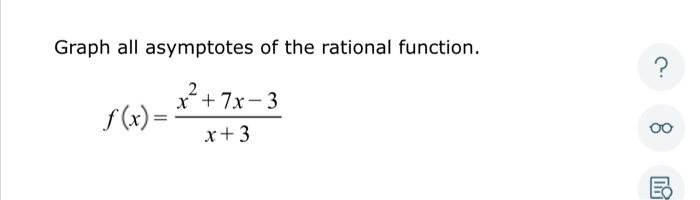 Solved Graph all asymptotes of the rational function. | Chegg.com