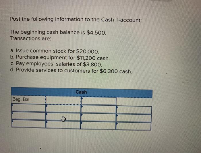 Solved Post the following information to the Cash T-account: | Chegg.com