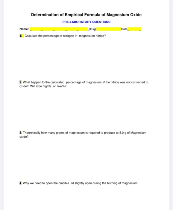 Solved Determination of Empirical Formula of Magnesium Oxide | Chegg.com