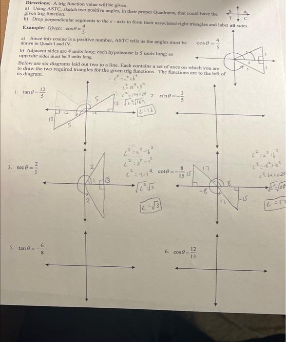 Solved Directions: A trig function value will be given. a) | Chegg.com