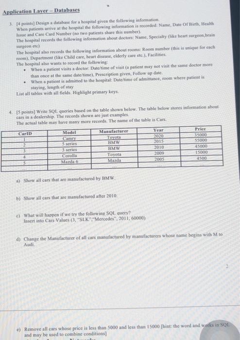 Solved Application Layer -- Databases 3. 4 points) Design a | Chegg.com