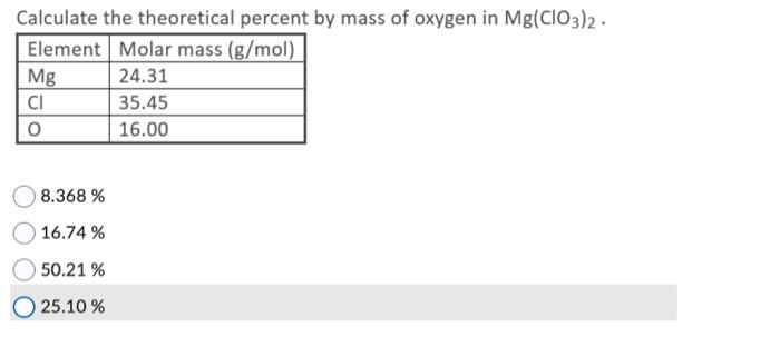 Solved Calculate the theoretical percent by mass of oxygen | Chegg.com