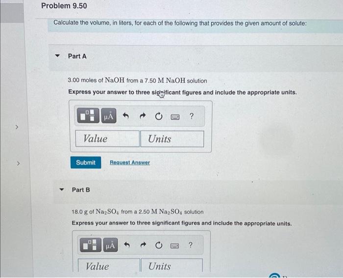 Solved Calculate the volume, in liters, for each of the | Chegg.com