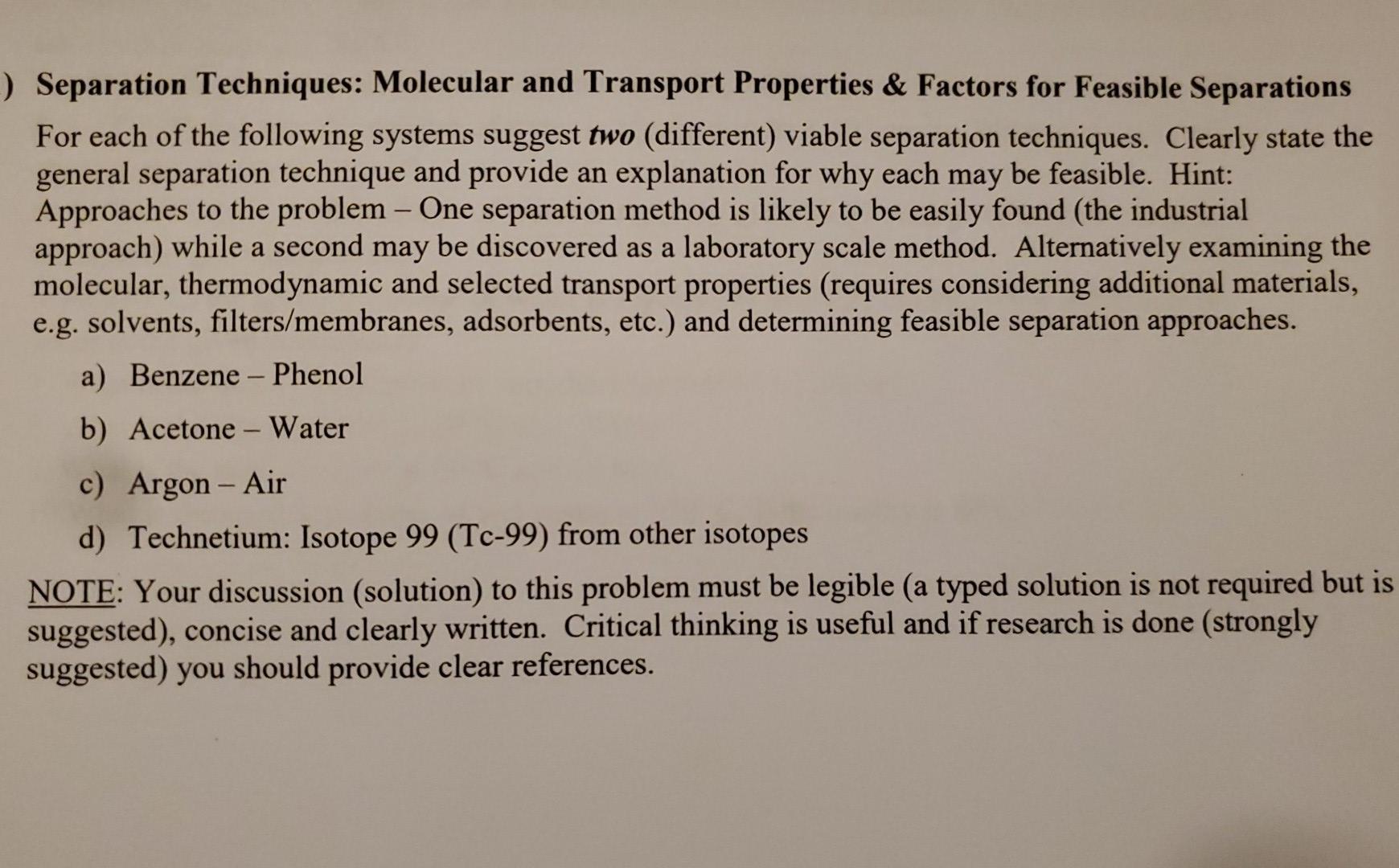 Separation Process Question One is an Industrial | Chegg.com