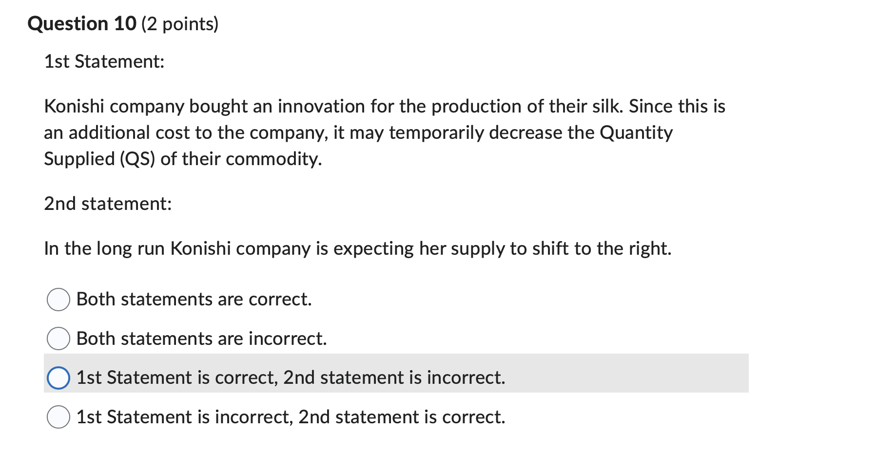 Solved Question 10 (2 ﻿points)1st Statement:Konishi company | Chegg.com
