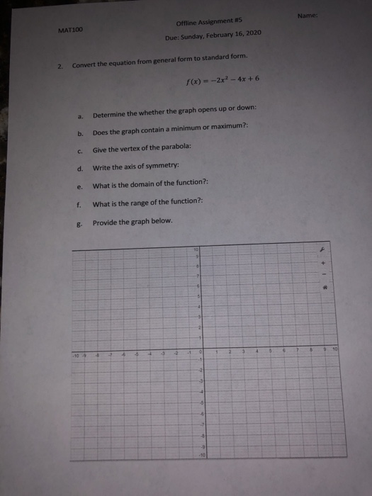 Solved Name: MAT100 Offline Assignment #5 Due: Sunday, | Chegg.com