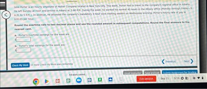 Solved John Porter is an hourly employee of Motter Company | Chegg.com