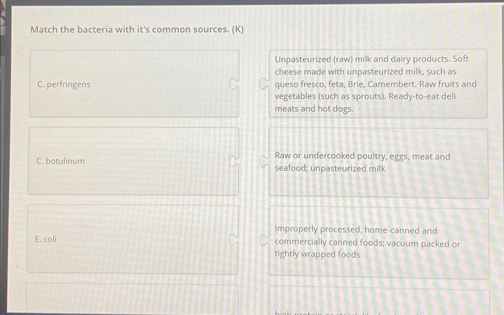 Solved Match the bacteria with it's common sources. | Chegg.com