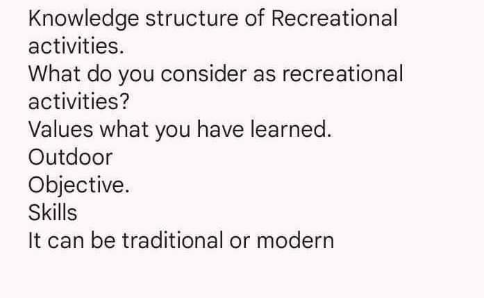 Solved Knowledge structure of Recreational activities.What | Chegg.com