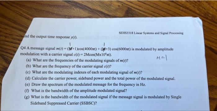 Solved Ind the output time response y(t). Q4 A message | Chegg.com