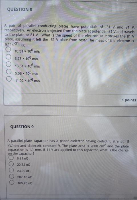 Solved A pair of parallel conducting plates have potentials | Chegg.com