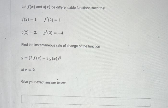 Solved Let f(x) and g(x) be differentiable functions such | Chegg.com