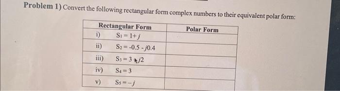 Solved Problem 1) Convert the following rectangular form | Chegg.com