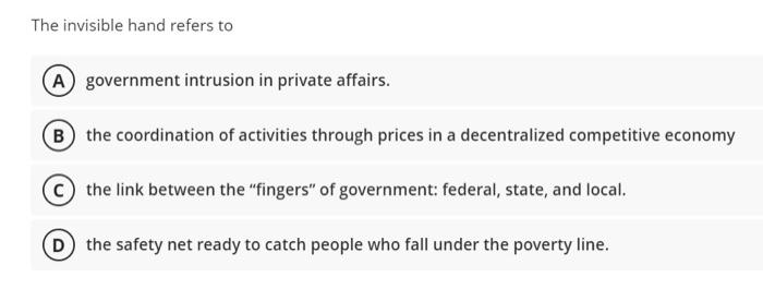 Solved The invisible hand refers to government intrusion in | Chegg.com
