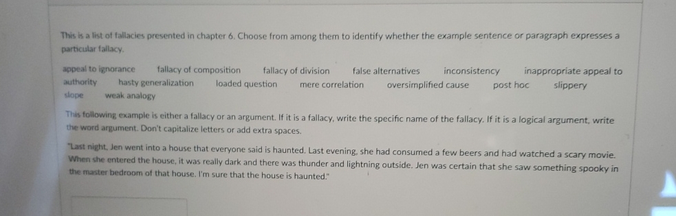 Solved This is a list of fallacies presented in chapter 6 . | Chegg.com