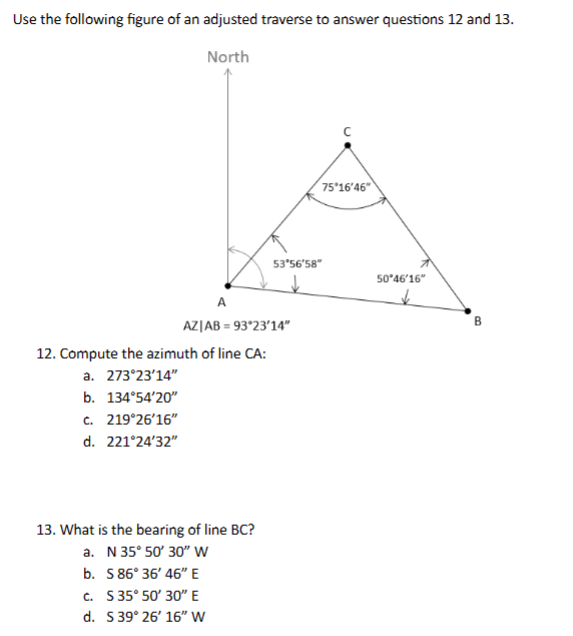 Solved Use the following figure of an adjusted traverse to | Chegg.com