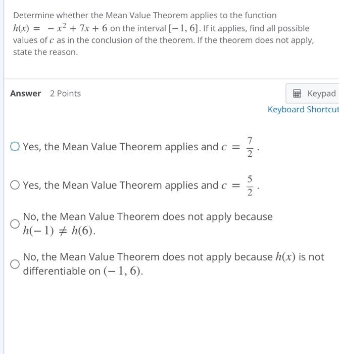Solved Determine whether the Mean Value Theorem applies to | Chegg.com