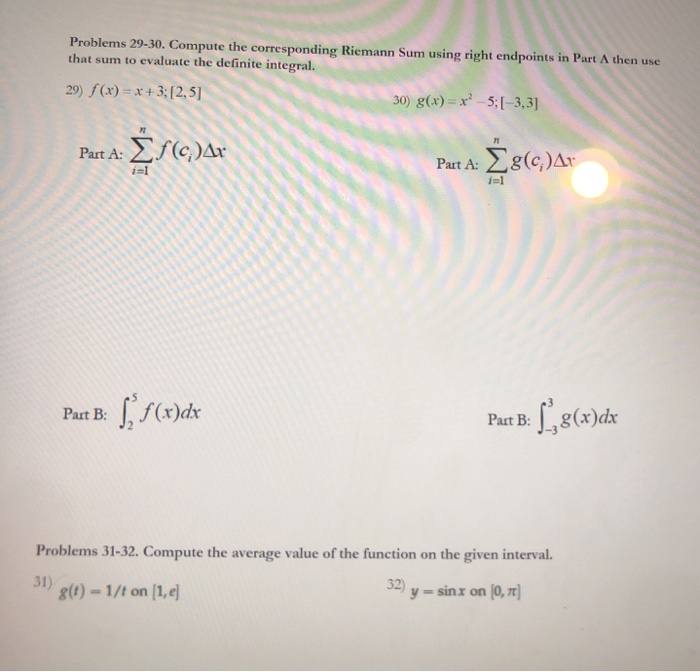 Solved Problems 29-30. Compute the corresponding Riemann Sum | Chegg.com