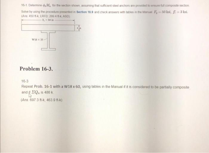 Solved 16.3 I Repeat Prob. 16-1 with a W18X60, using tables | Chegg.com