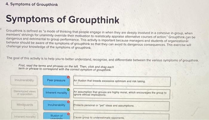 Solved 4. Symptoms of Groupthink Symptoms of Groupthink | Chegg.com