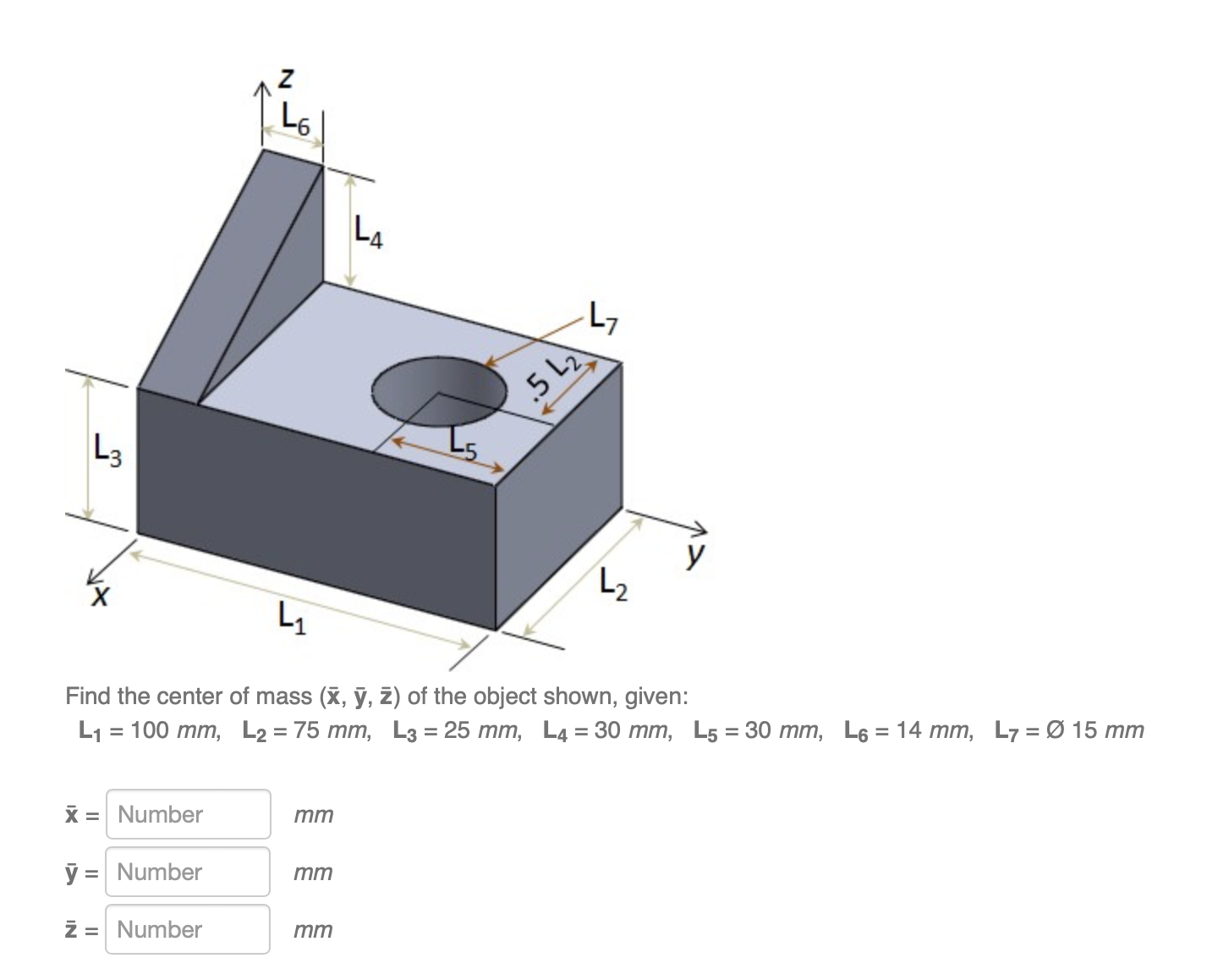 Solved Find the center of mass ( x‾,bar (y),bar (z) ﻿of the | Chegg.com