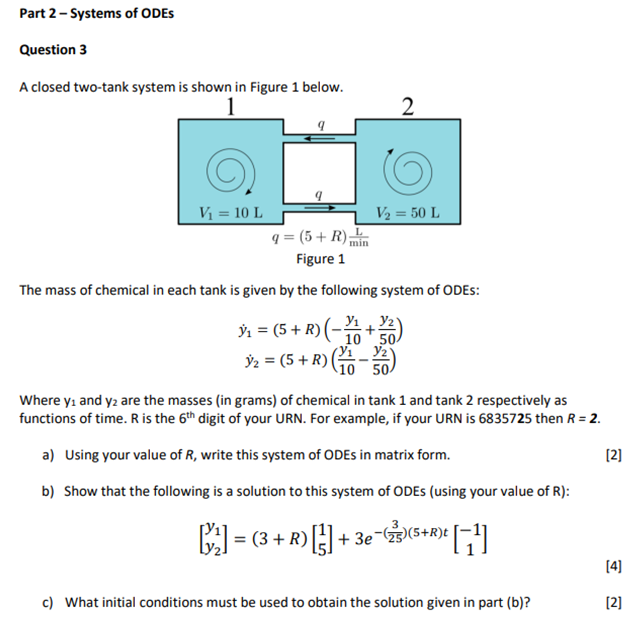 Solved Part 2 - ﻿Systems of ODEsQuestion 3A closed two-tank | Chegg.com