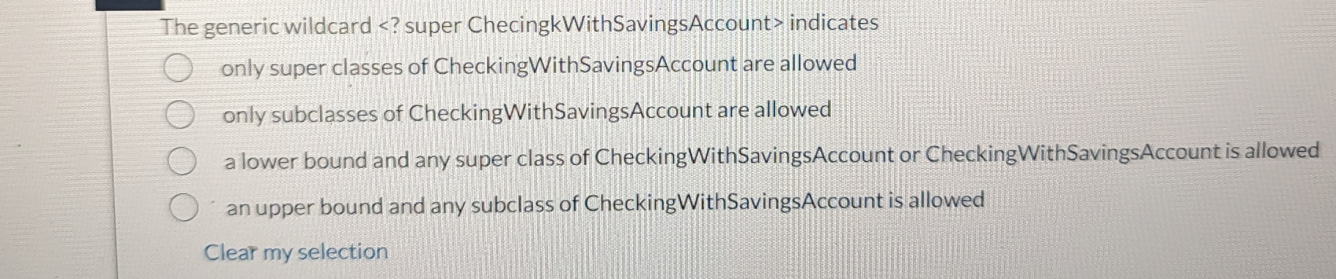 Solved The generic wildcard indicatesonly super classes of | Chegg.com Solved The generic wildcard indicatesonly super classes of | Chegg.com