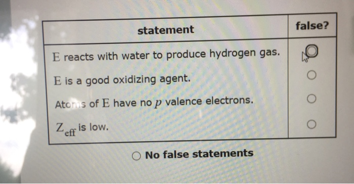 Solved false? statement E reacts with water to produce | Chegg.com