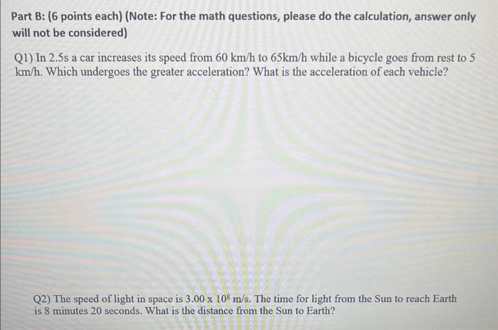 Solved Part B: (6 points each) (Note: For the math | Chegg.com