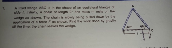 Solved 1. A fixed wedge ABC is in the shape of an | Chegg.com