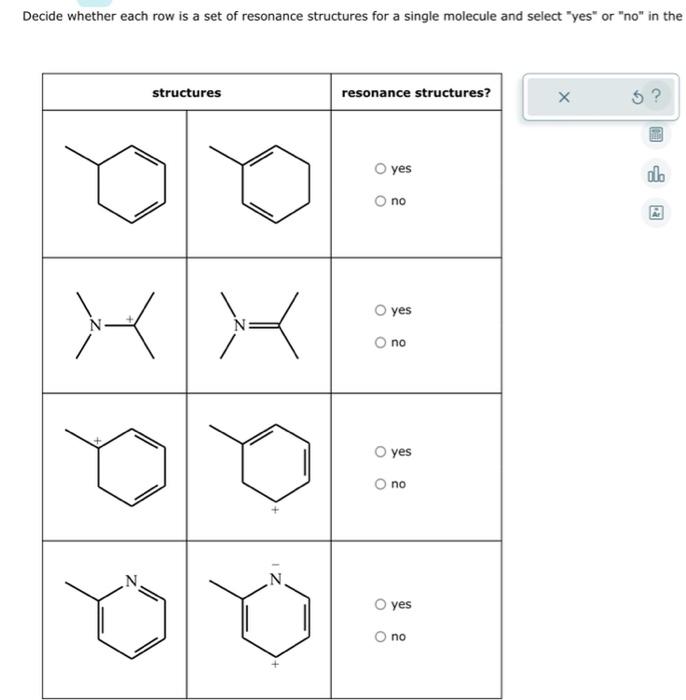 Solved Decide whether each row is a set of resonance | Chegg.com