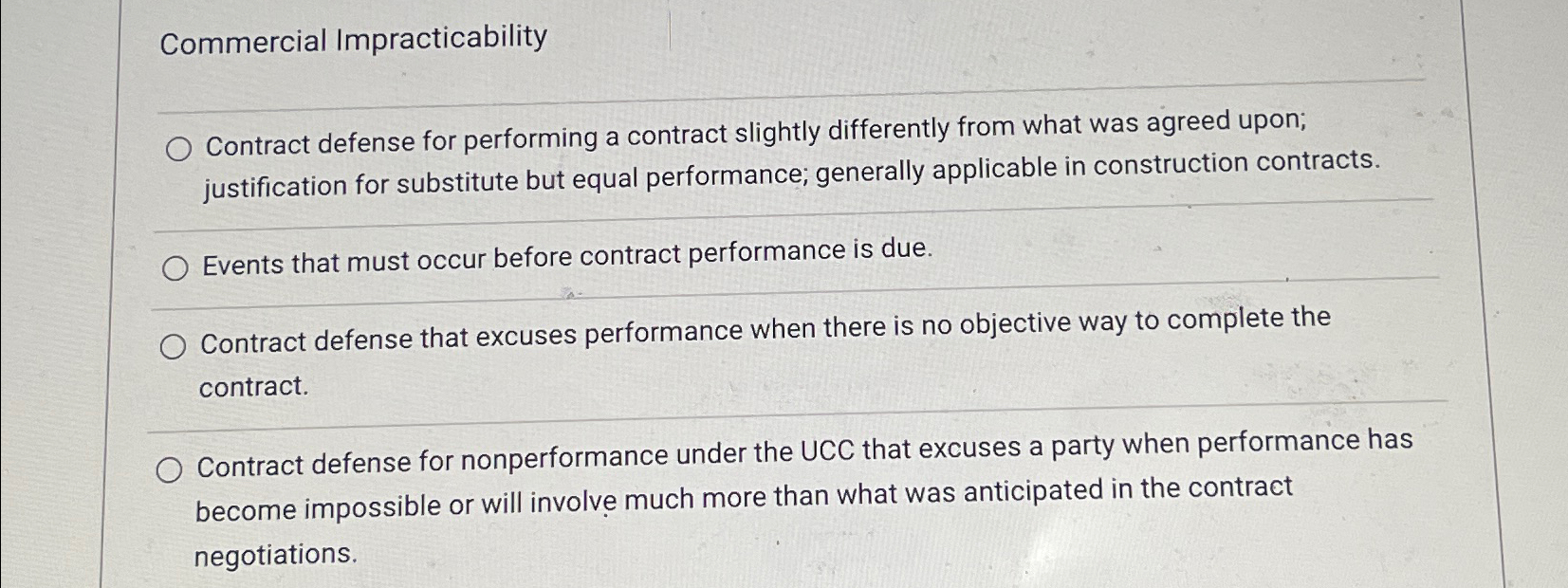 Solved Commercial ImpracticabilityContract defense for | Chegg.com