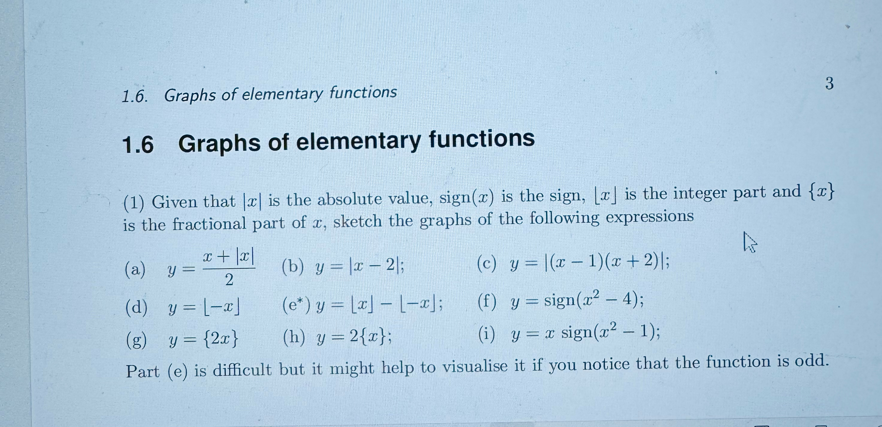 Solved 1.6. ﻿Graphs of elementary functions31.6 ﻿Graphs of | Chegg.com