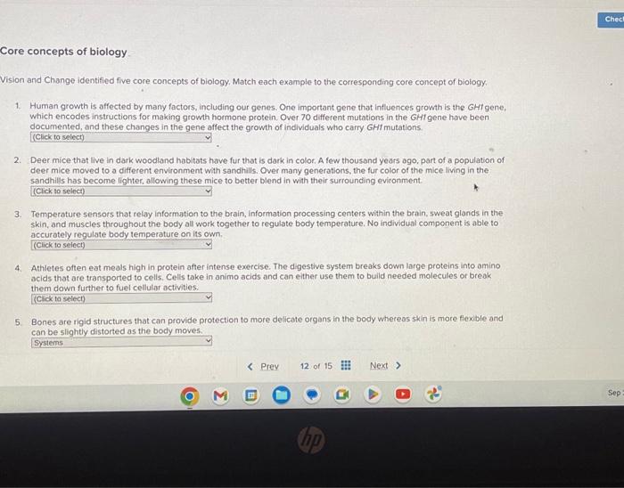 Solved Core concepts of biology lision and Change identified | Chegg.com