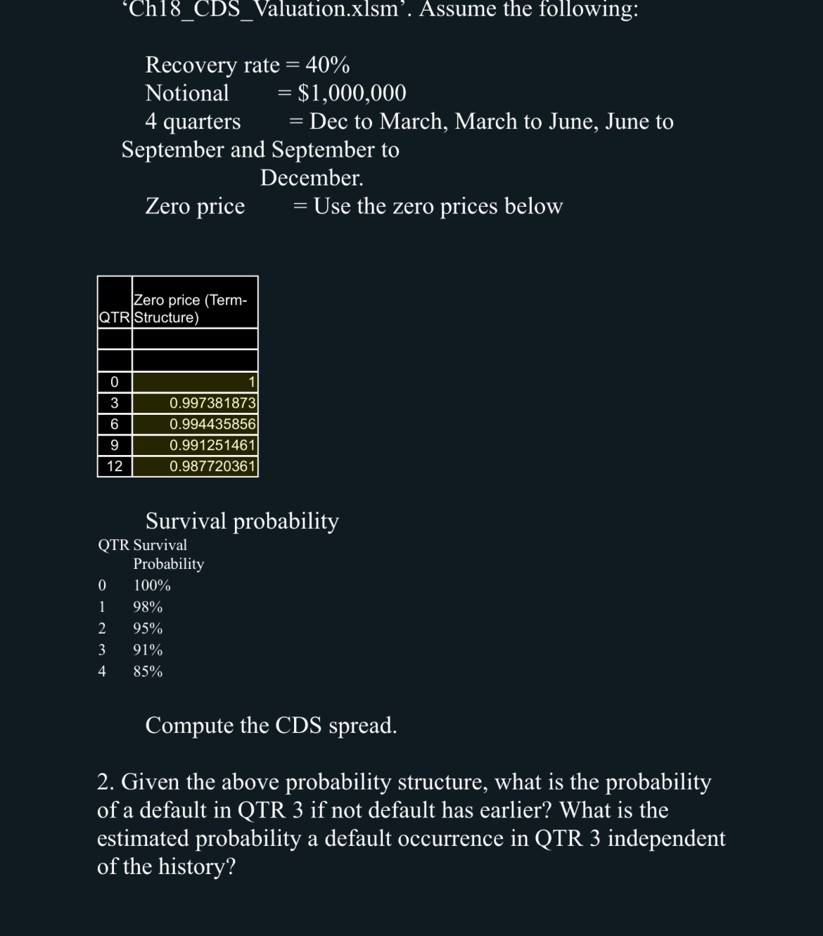 Solved 'Ch18_CDS_Valuation.xlsm'. ﻿Assume the | Chegg.com