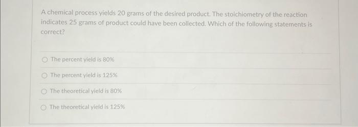 Solved A chemical process yields 20 grams of the desired | Chegg.com