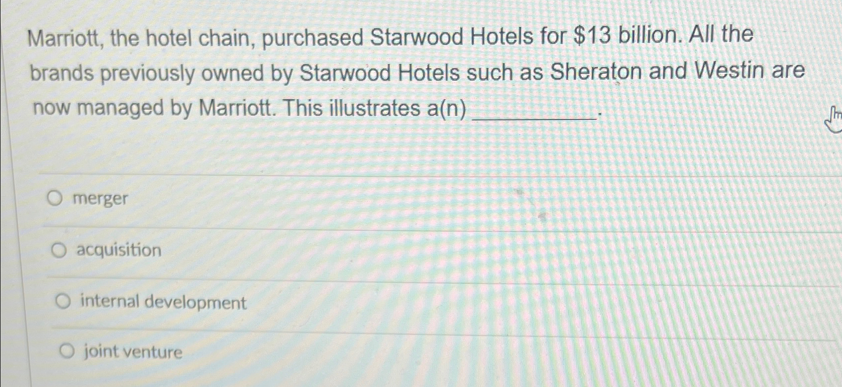 Solved Marriott, the hotel chain, purchased Starwood Hotels | Chegg.com