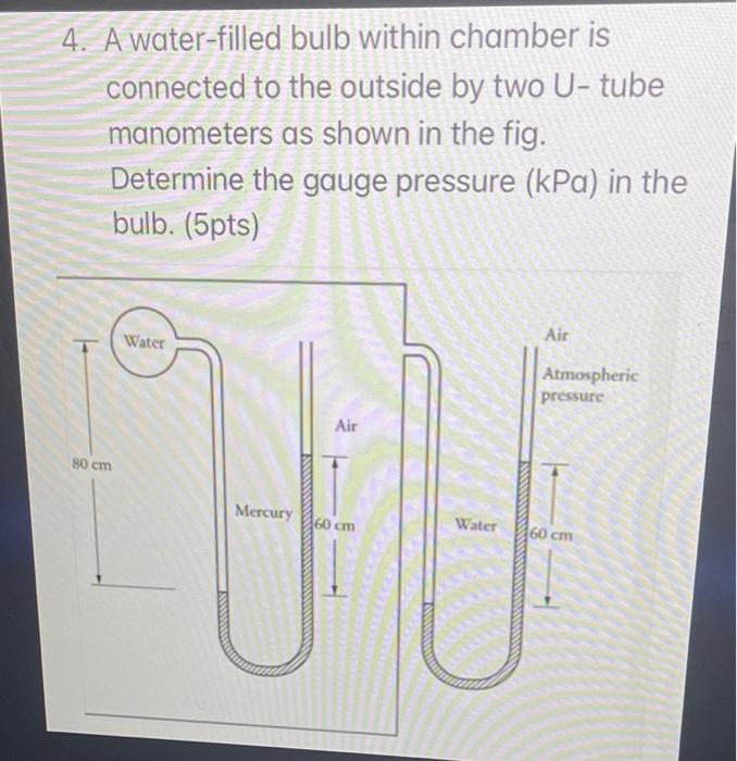 Solved 4. A water-filled bulb within chamber is connected to | Chegg.com