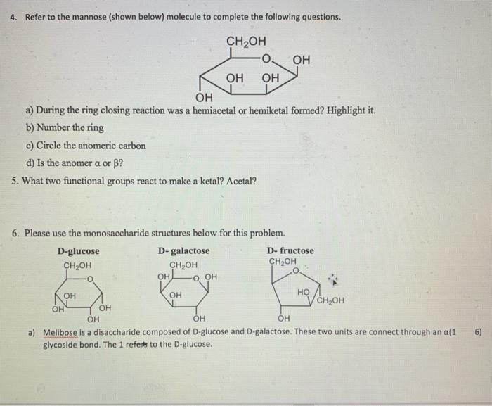 Solved 6. Please use the monosaccharide structures below for | Chegg.com
