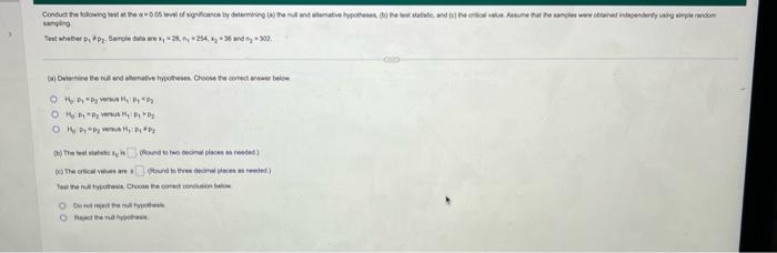 Solved Conduct the following test at the o-0.05 level of | Chegg.com