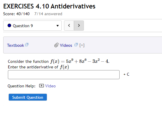 Solved EXERCISES 4.10 ﻿AntiderivativesScore: 401407/14 | Chegg.com