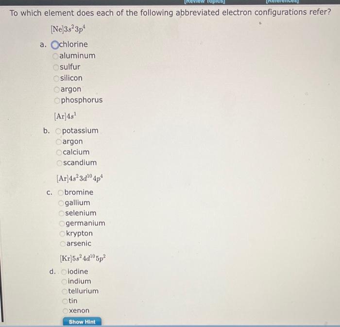 Solved hich element does each of the following abbreviated | Chegg.com