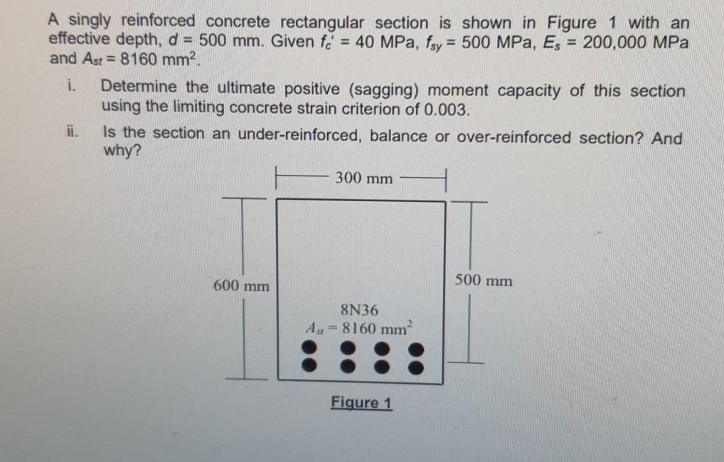 Solved A singly reinforced concrete rectangular section is | Chegg.com