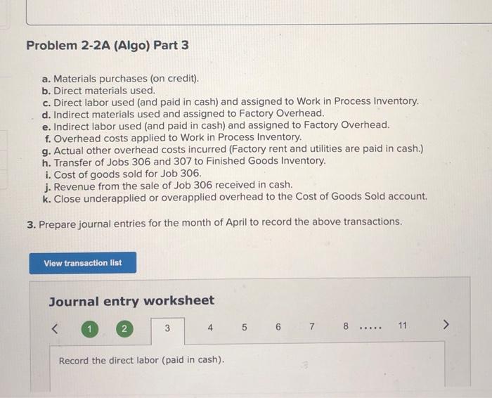 Solved Problem 2-2A (Algo) Computing and recording job | Chegg.com