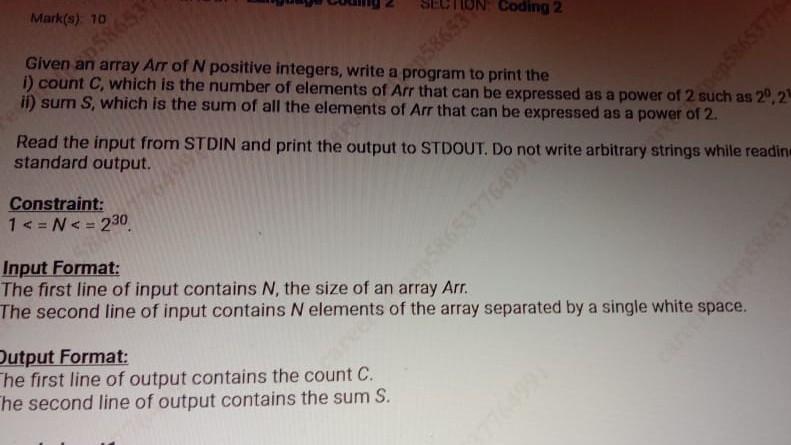 Solved Given an array Aπ of N positive integers, write a | Chegg.com