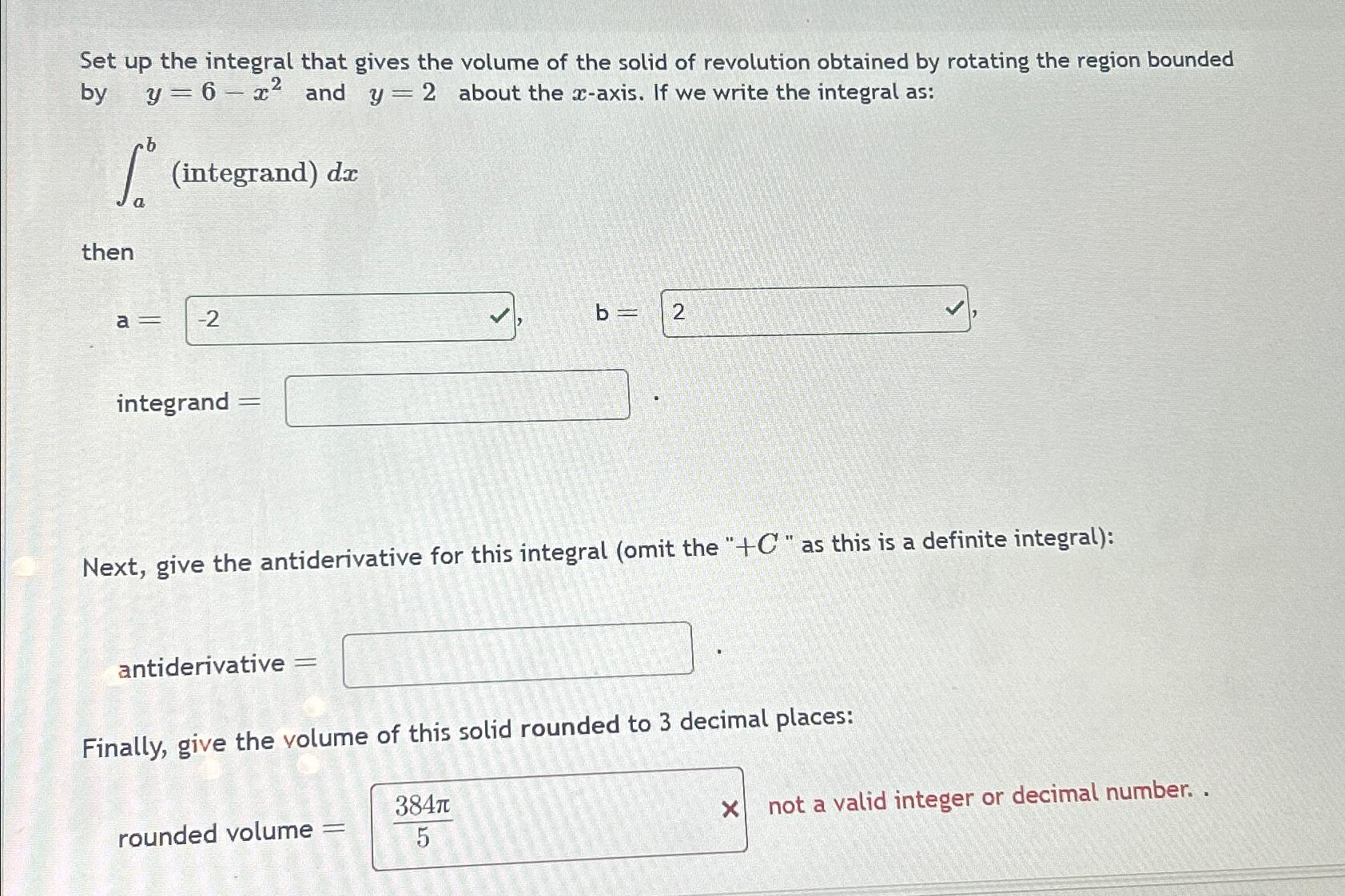 Solved Set up the integral that gives the volume of the | Chegg.com